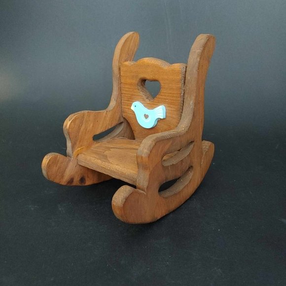 Toys | Vintage Wood Miniature Rocking Chair Doll Primitive Country Blue ...